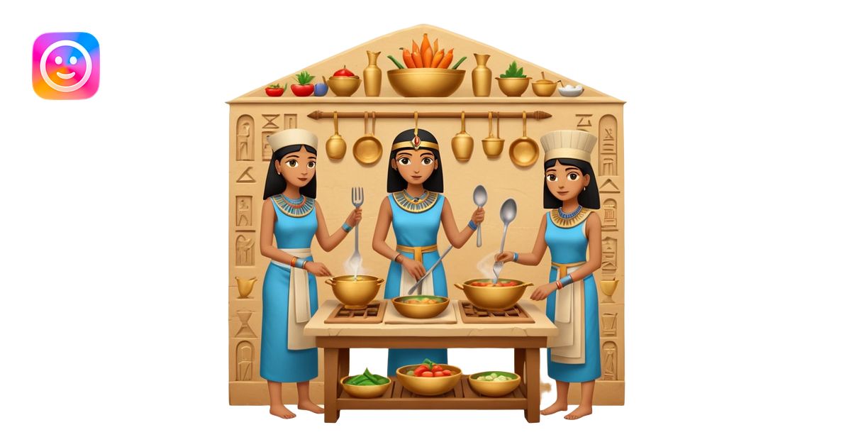 ancient Egyptian cooking scene in hieroglyphic style emoji | AI Emoji ...