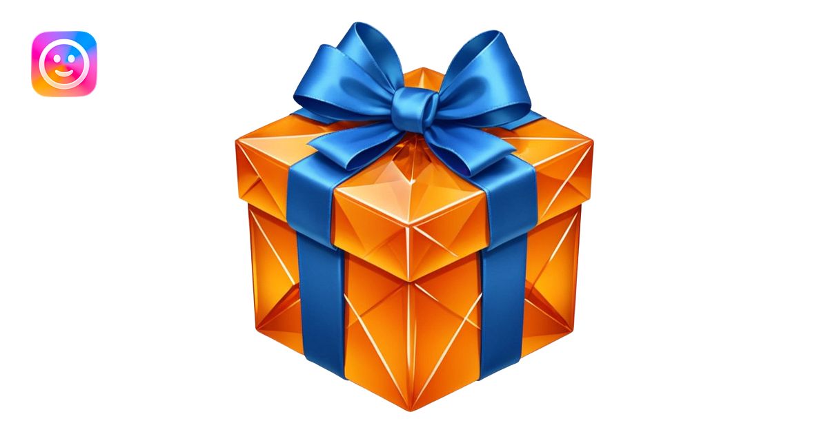 orange crystal gift box with blue ribbon emoji | AI Emoji Generator