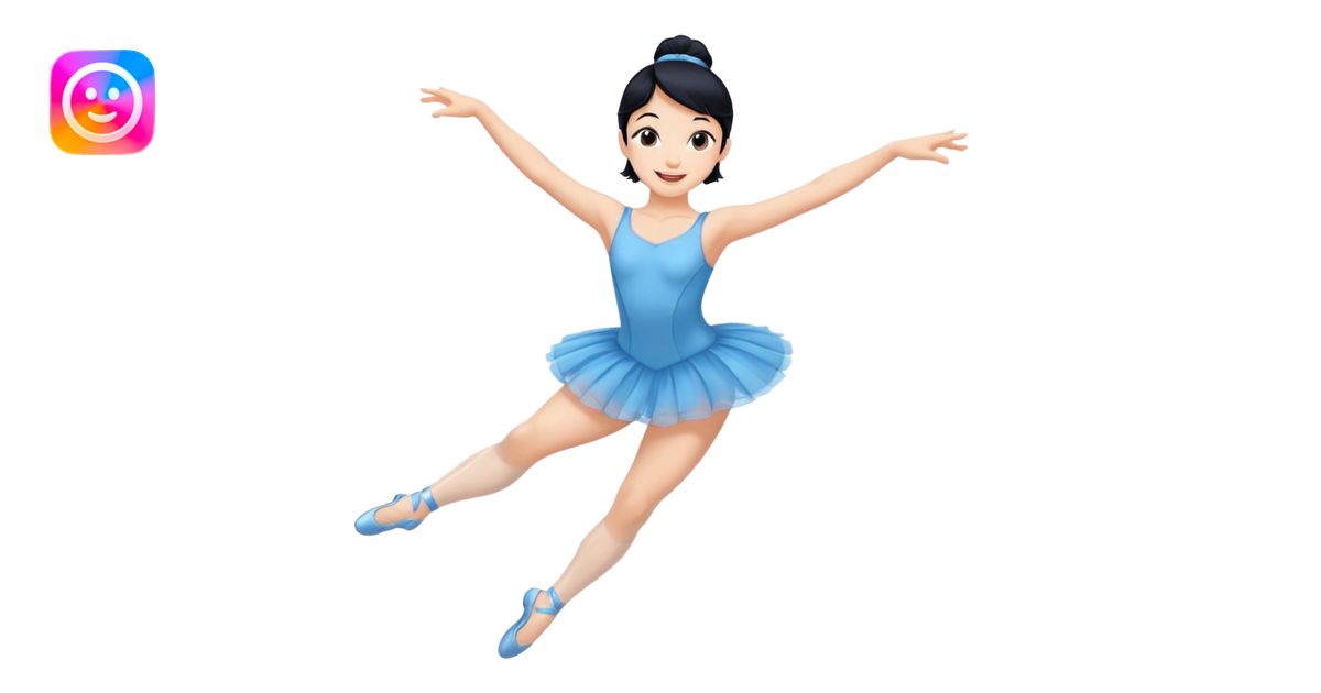 A lively black hair ballerina in a blue outfit, jumping mid-air with a ...