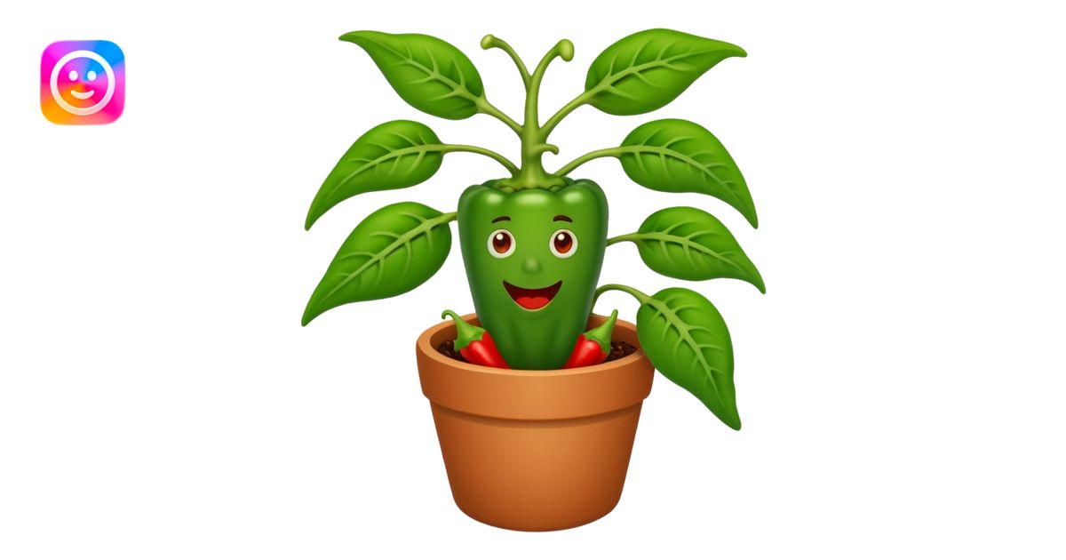 Potted green pepper plant with small chili peppers growing on it emoji ...