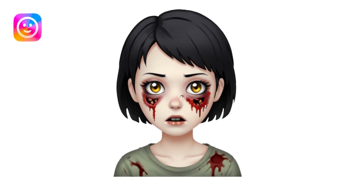 Zombie girl with messy black short hair with lashes and torn cheek ...