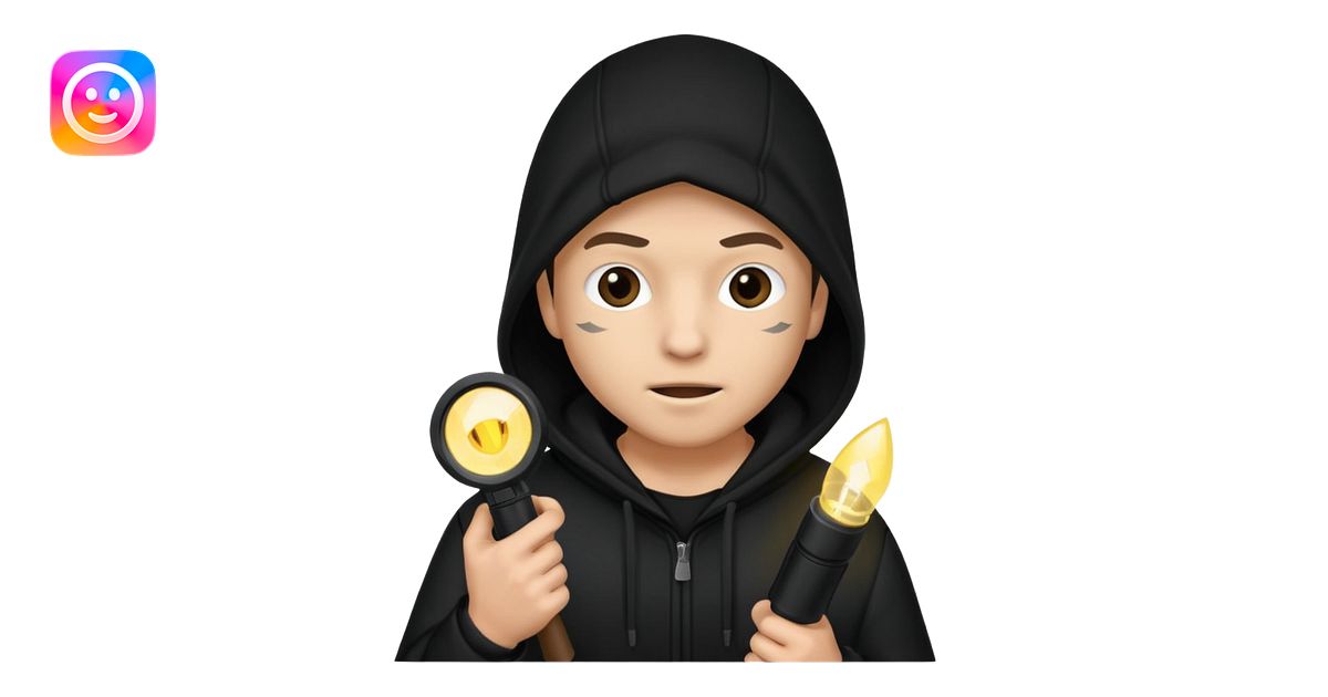 Thief with black hood and flashlight emoji | AI Emoji Generator