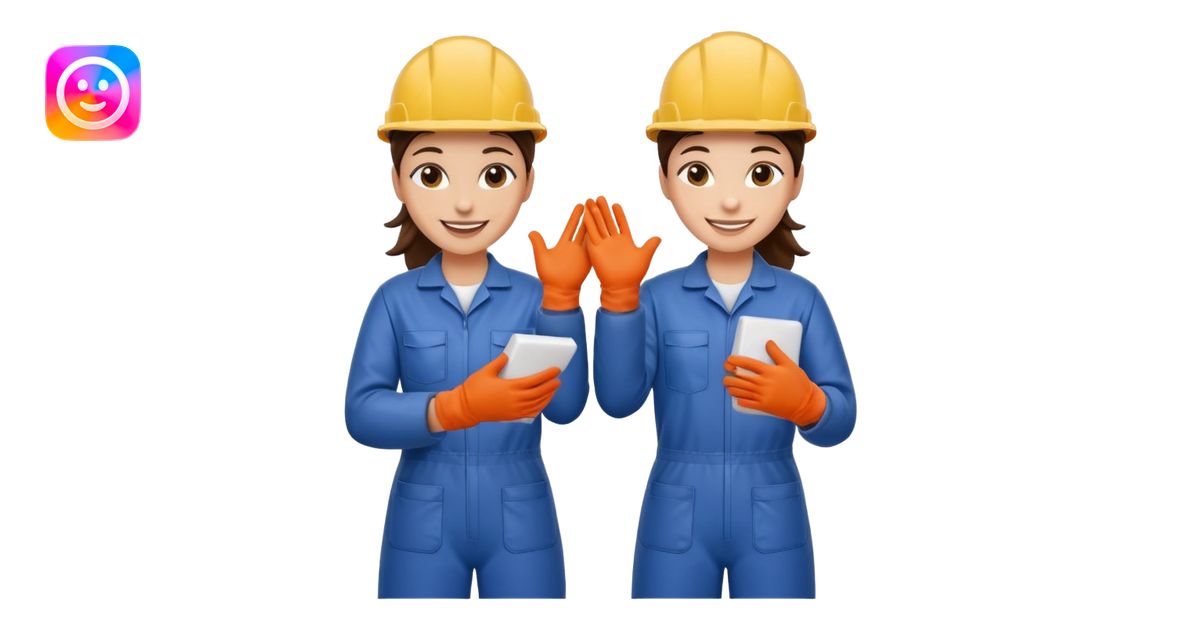 create a realistic emoji of two working packaging workers switching ...