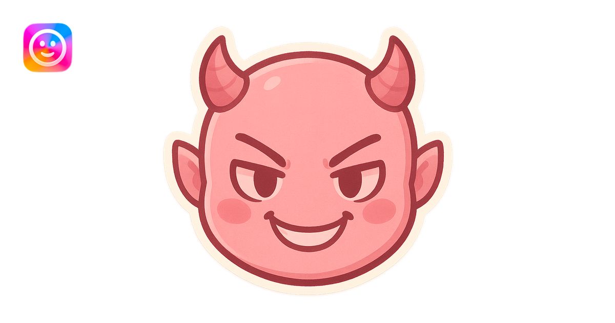 devil emoji, chibi style, pink color palette, small horns, mischievous ...