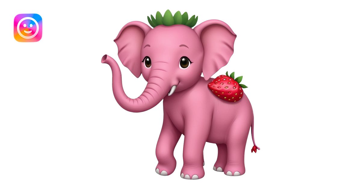 Cute elephant with long tusks and trunk wearing strawberry costume ...