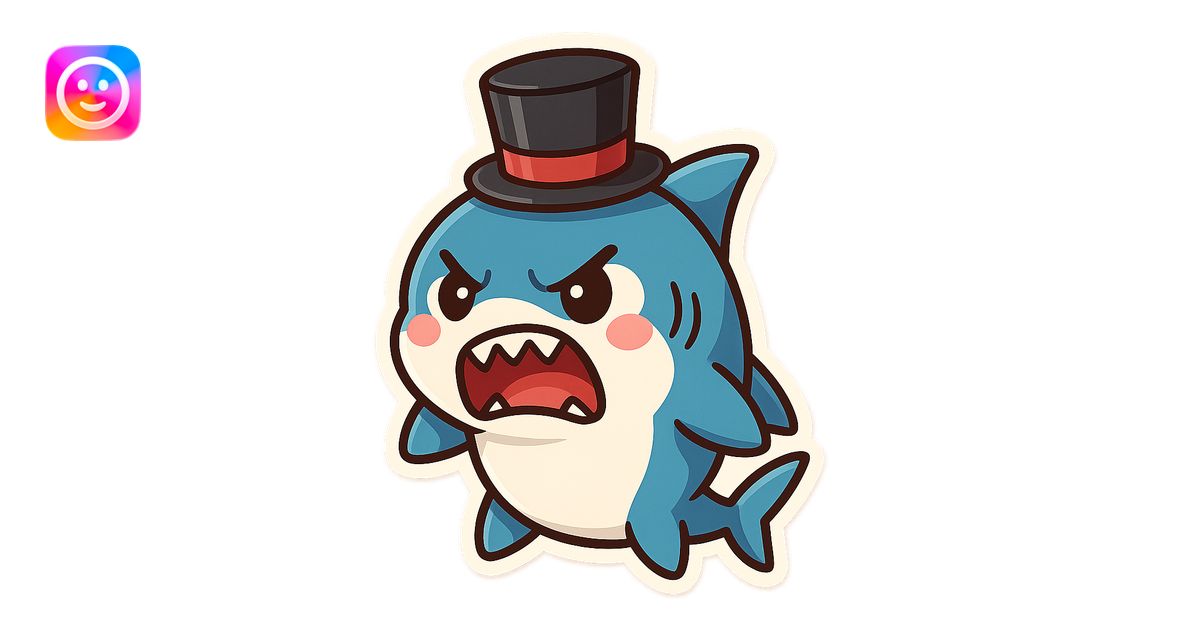 angry cartoon shark with a top hat, bold style, chibi stickers style ...