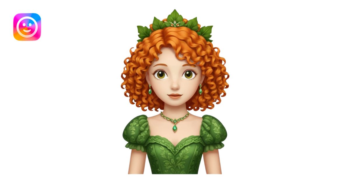 orange curly hair beautiful princess full body in leafy green dress ...