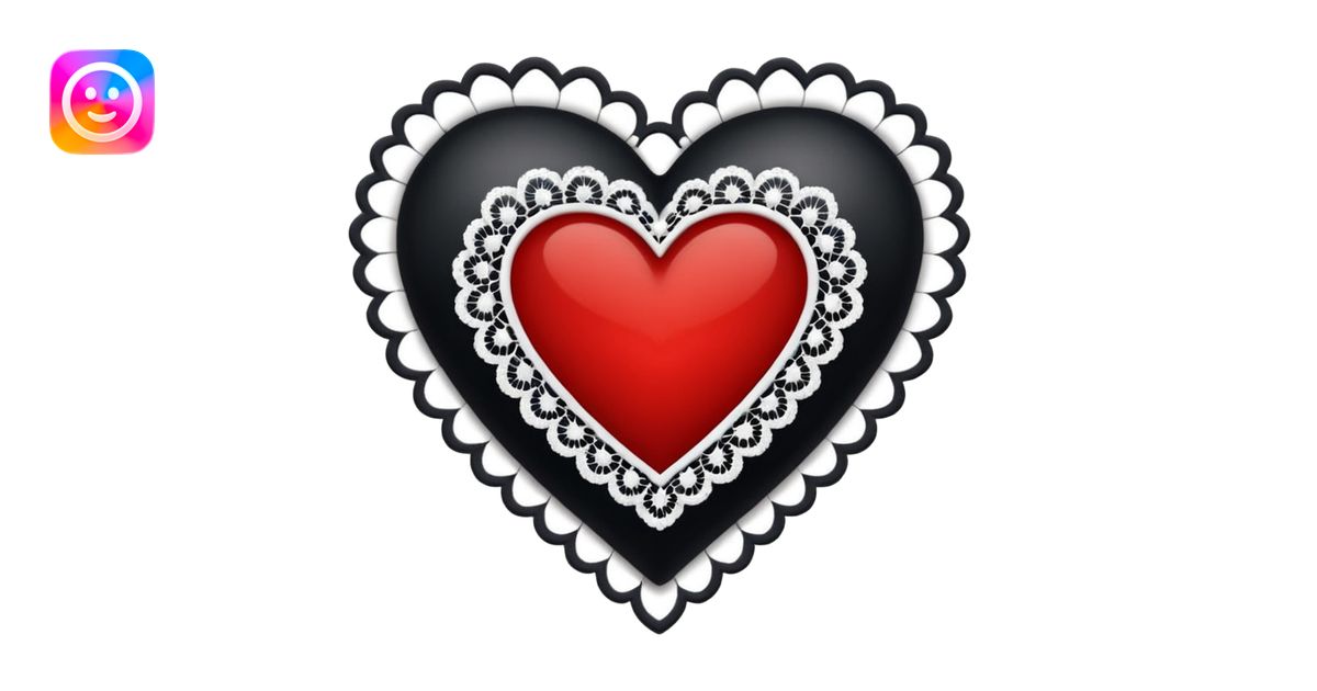 black heart with red center and white lace emoji | AI Emoji Generator