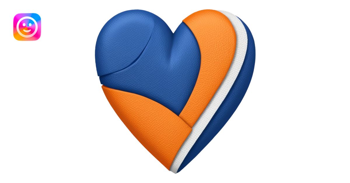 Half dark blue half orange heart split vertically, a white gauze ...