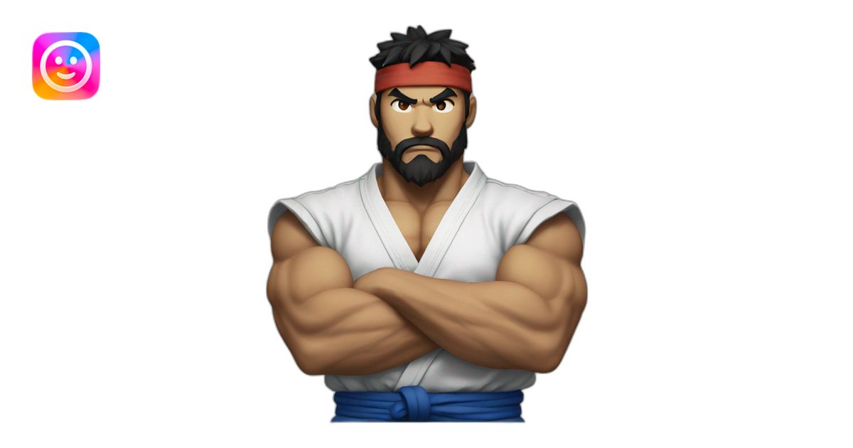 Street fighter Ryu with blue eyes and beard emoji | AI Emoji Generator