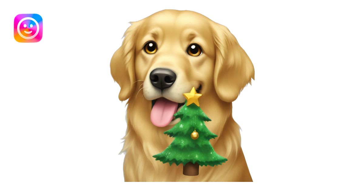 christmas golden retriever with christmas tree emoji | AI Emoji Generator
