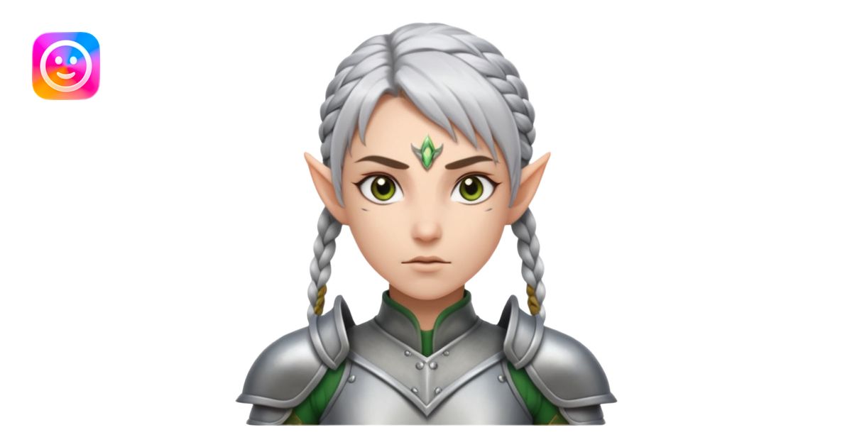 battle elf, tight braid, silver armor, fierce stare emoji | AI Emoji ...
