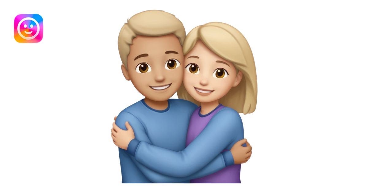 two people hugging side by side, smiling, rounded cute style, soft ...