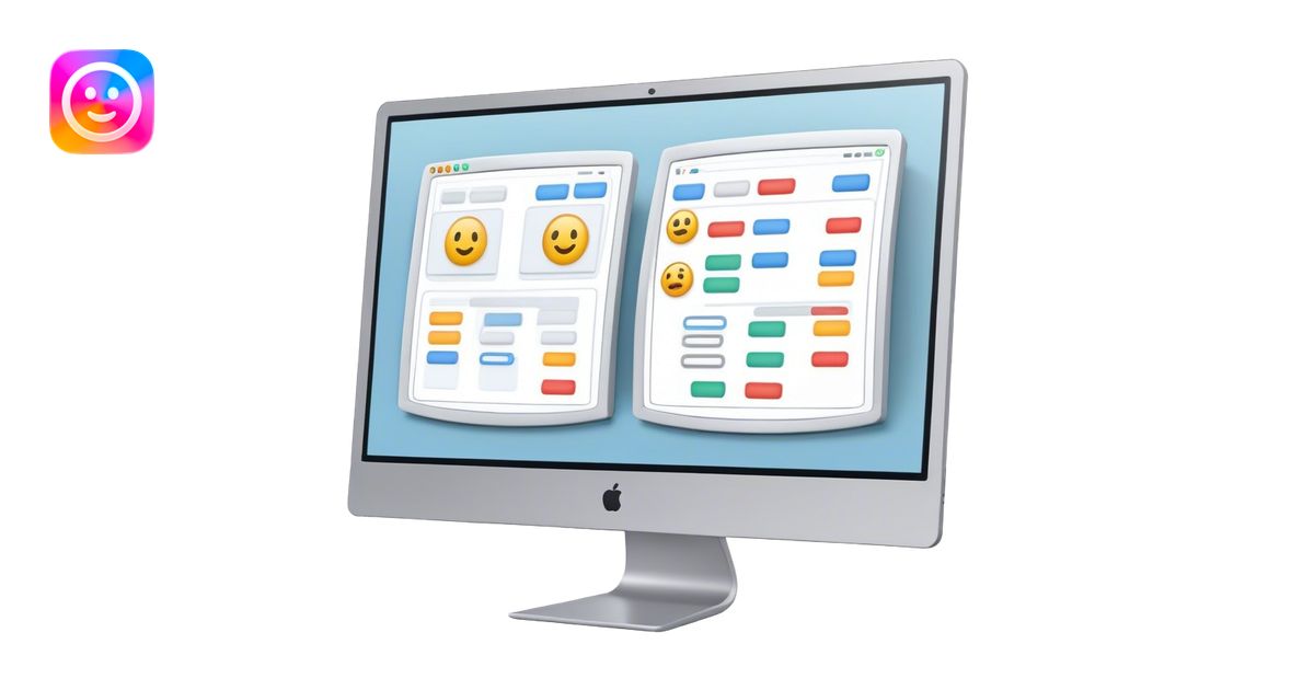 Create an emoji for UX/UI design. Show two large curved monitors side ...