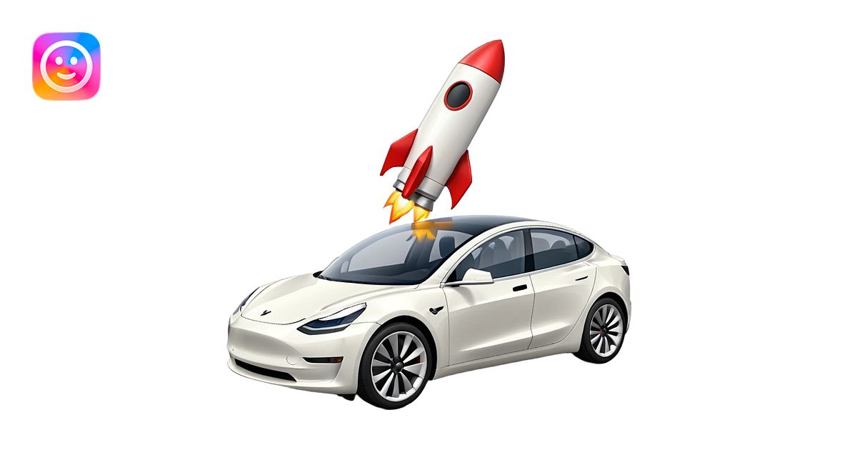 Tesla model 3 white. Two small rockets mounted flat on roof for extra ...