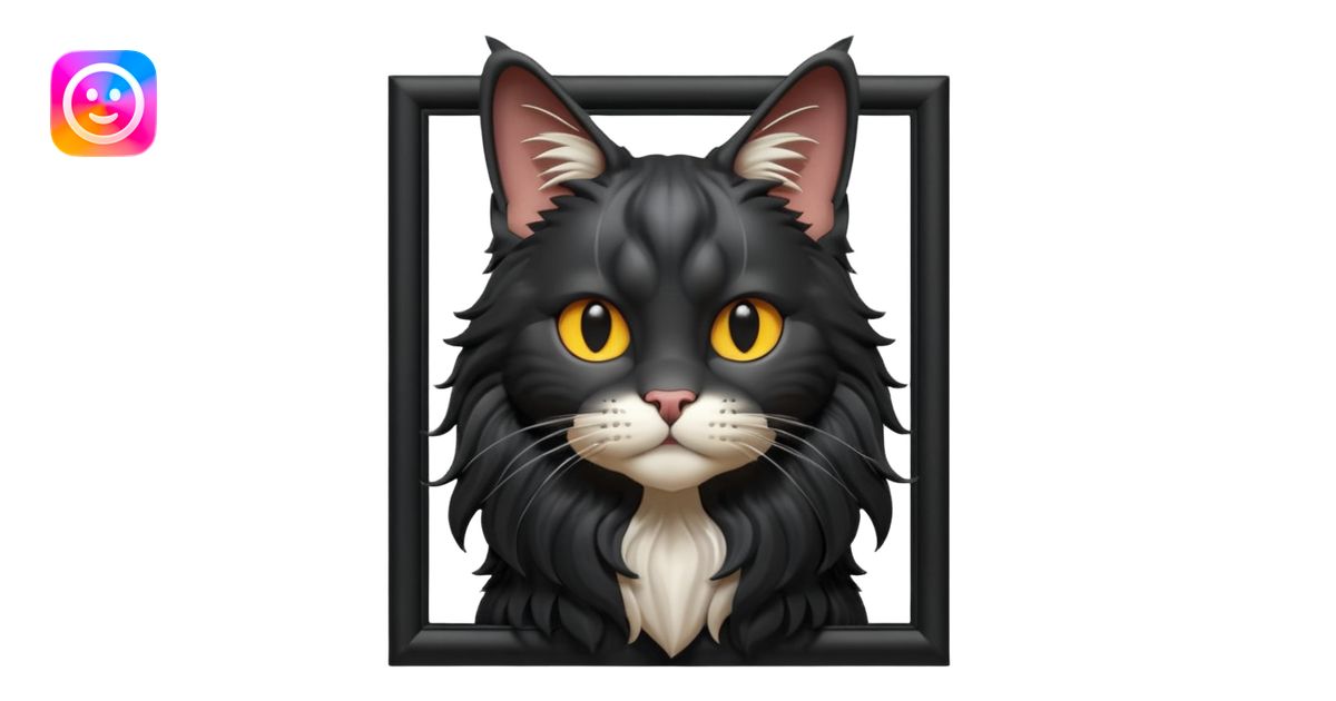 A 3D cartoon jet-black Maine Coon cat with large frame, glossy mane ...