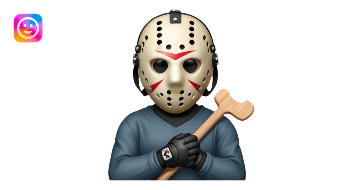 a cartoon image of Jason Voorhees, looking cute, with his hands clasped ...
