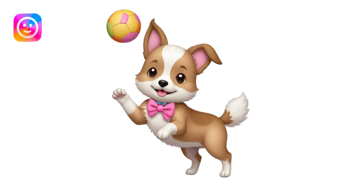 girly dog with a pink bow jumping in the air to catch a ball emoji | AI ...