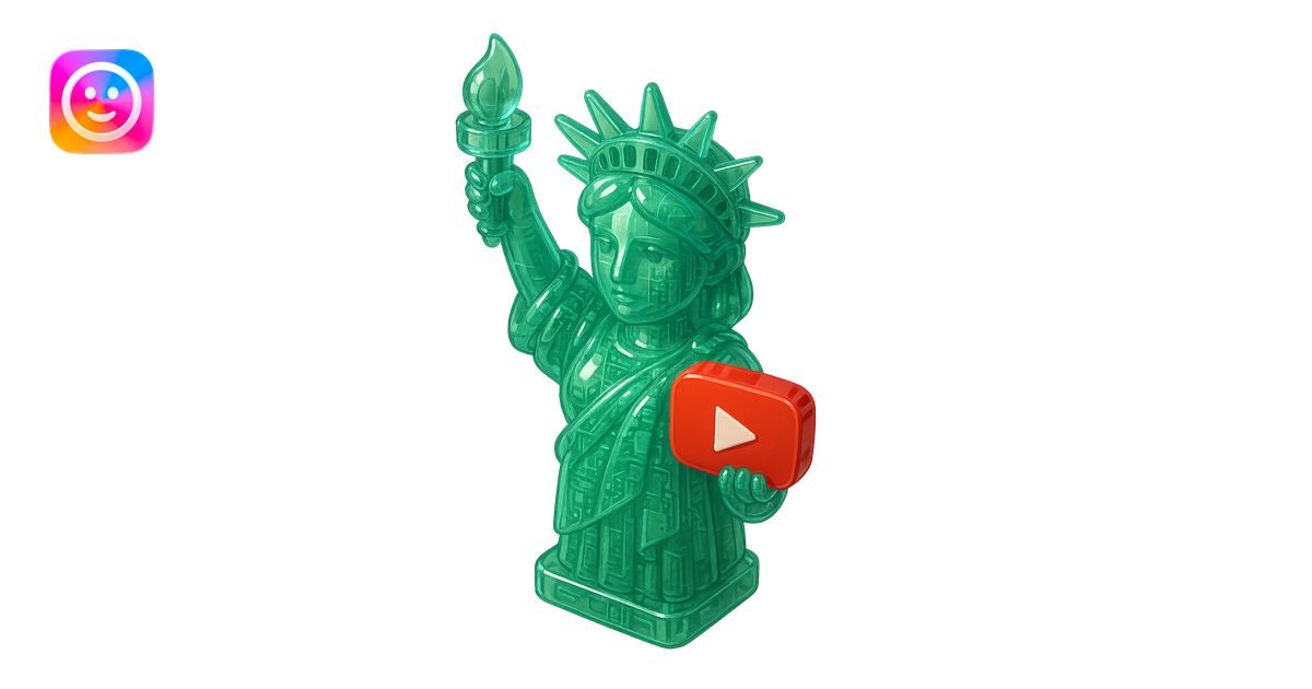 Statue of Liberty with YouTube play button, glossy circuit style 3D ...
