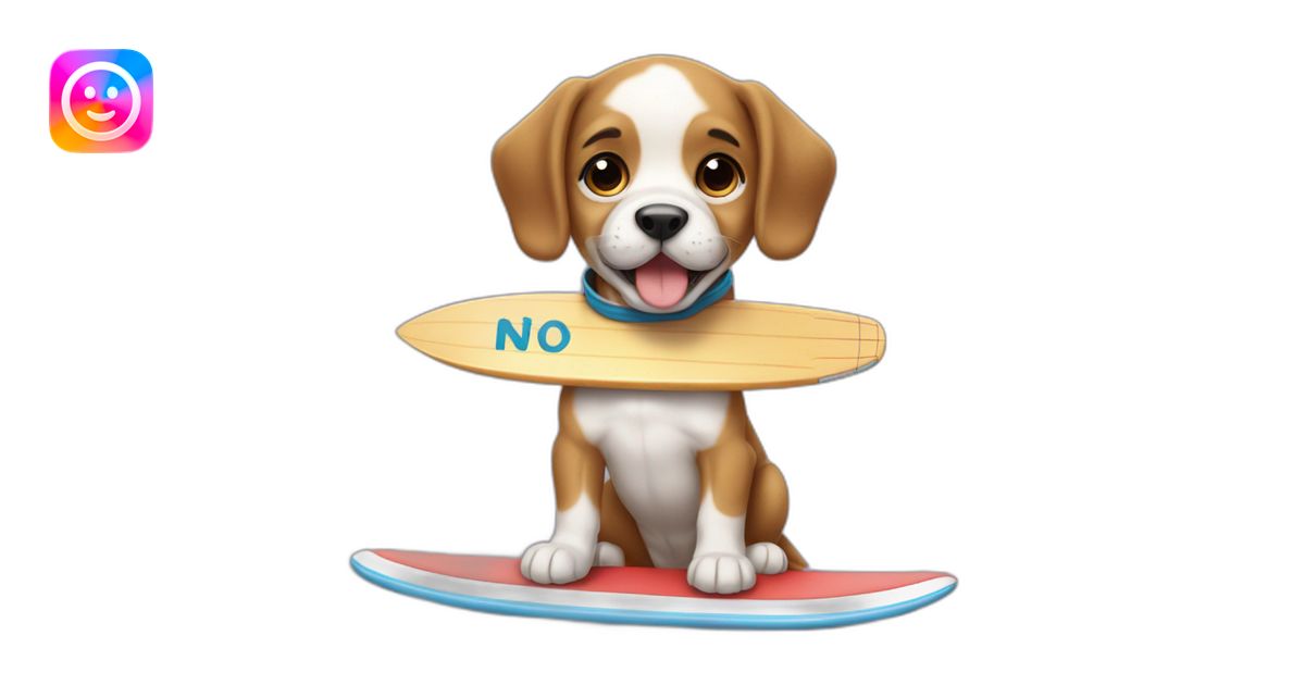 Cute puppy surfing holding the word NO emoji | AI Emoji Generator