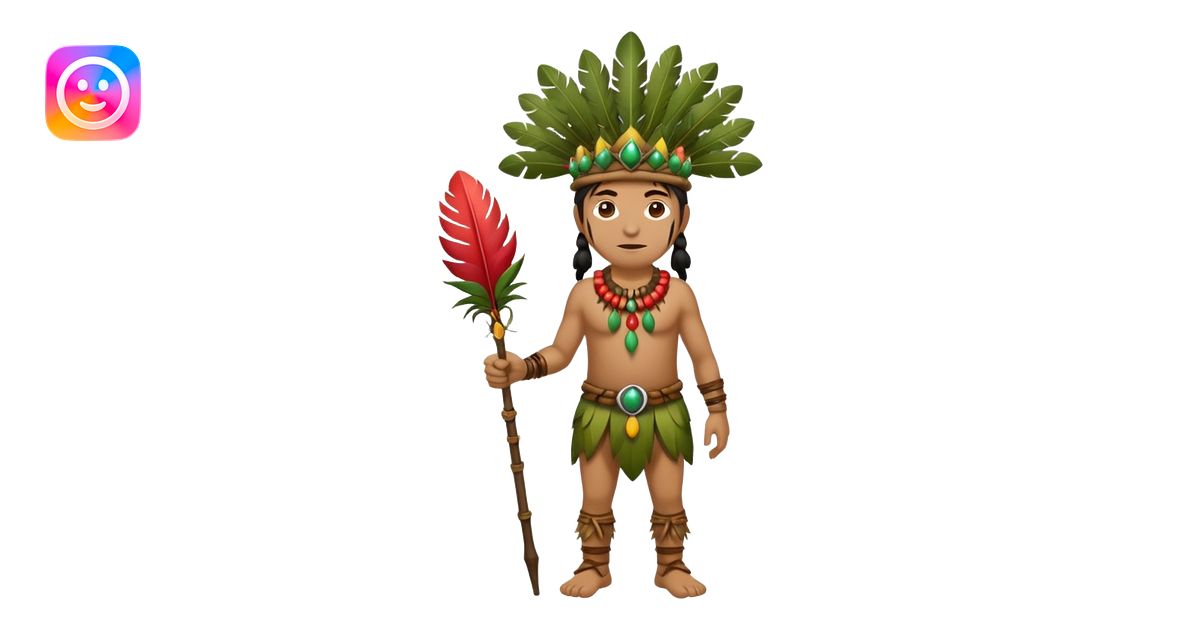 full body indigenous forest hunter spirit with feather fruit crown ...