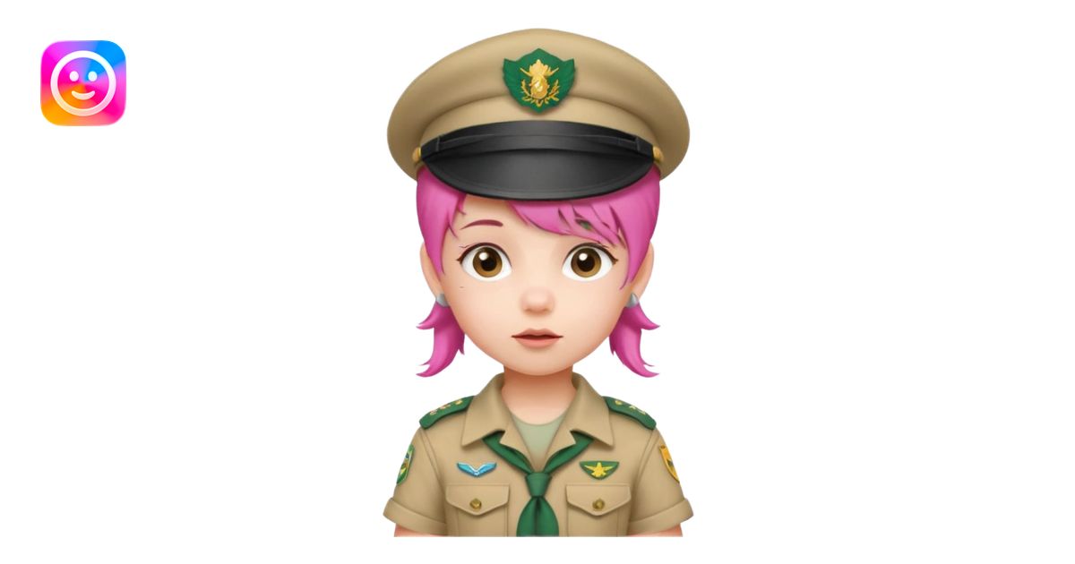 very small baby scout girl with pink hair and scout hat emoji | AI ...
