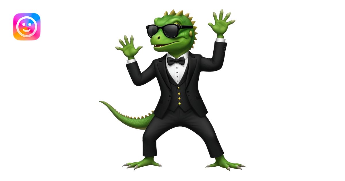 capitalist iguana in tuxedo with black sunglasses dancing emoji | AI ...