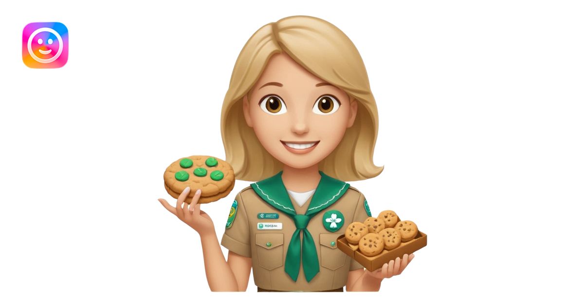 white girl scout selling cookie at Wendy’s big emoji | AI Emoji Generator