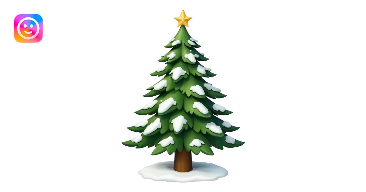 Christmas tree with white lights in nature and snow on top emoji | AI ...
