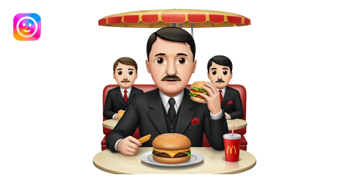 adolf hitler holding a big mac while sitting in a diner while being ...