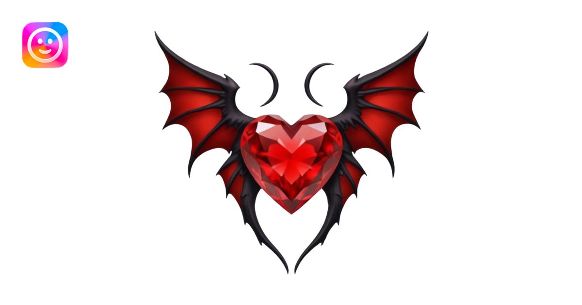 small black succubus wings, cryhstal heart red emoji | AI Emoji Generator