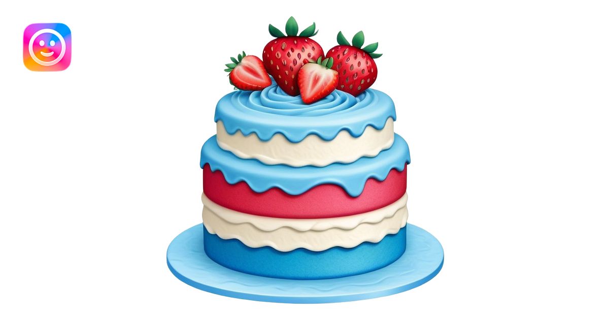 Blue cake with strawberry emoji | AI Emoji Generator