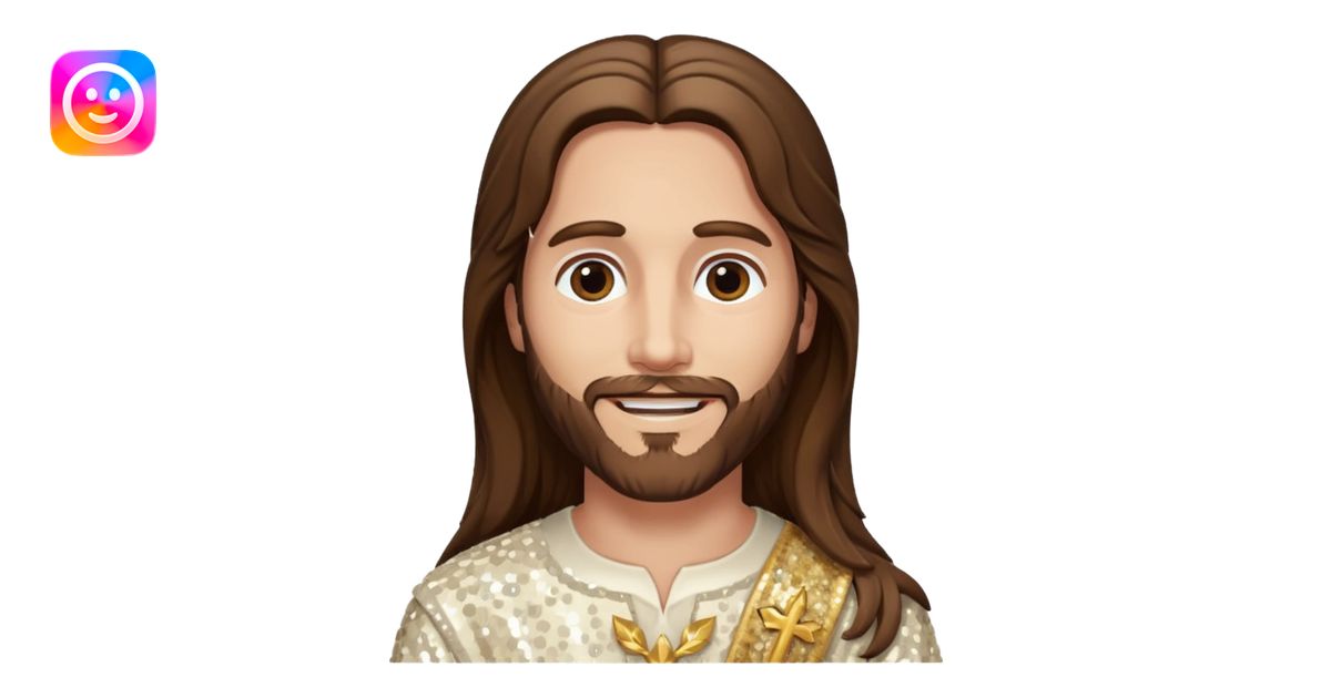 Jesus Christ with long brown hair, ivory sequin outfit emoji | AI Emoji ...