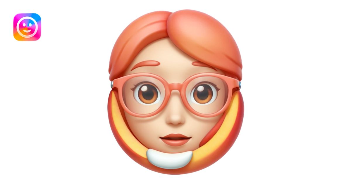 A 3D cartoon transparent peach-coral spectacle with subtle shine and ...