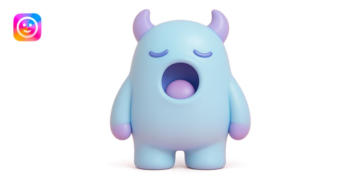 sleepy monster with half-closed eyes yawning, soft blue and lavender ...