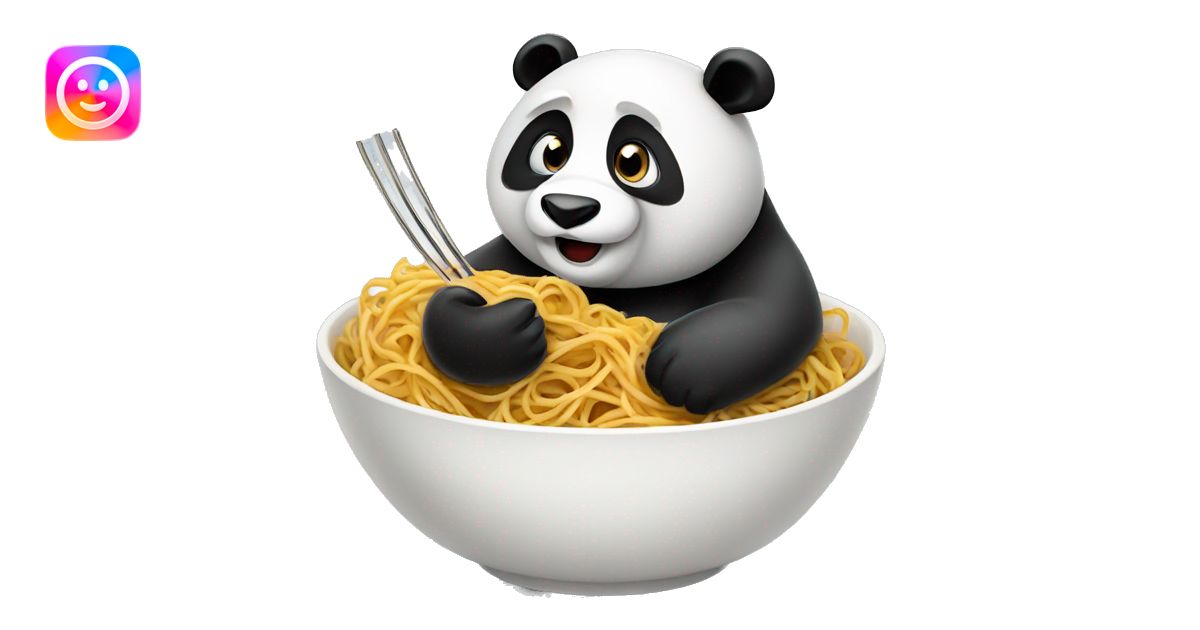 A panda eating a bowl of spaghetti emoji | AI Emoji Generator