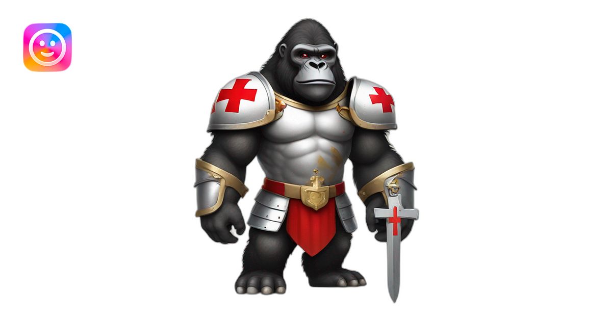 Buff Gorilla wearing a Knight Crusader armor with the holy red Cross ...