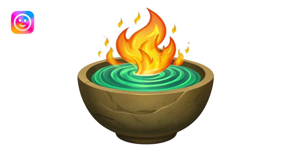 Enchanted emerald big fire rising from a flat stone bowl emoji | AI ...