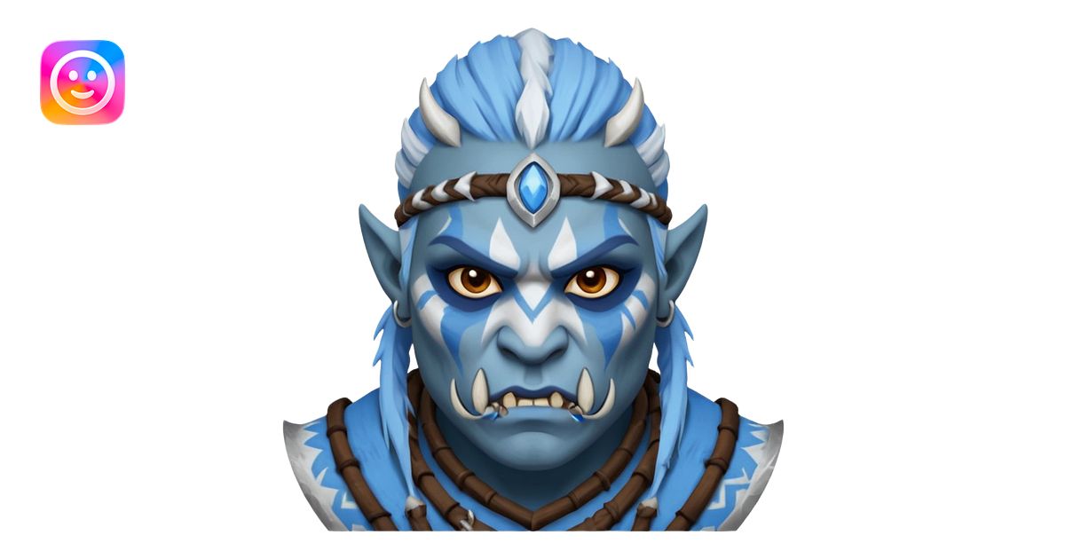 Fantasy orc portrait emoji, white and blue frost war paint on face ...