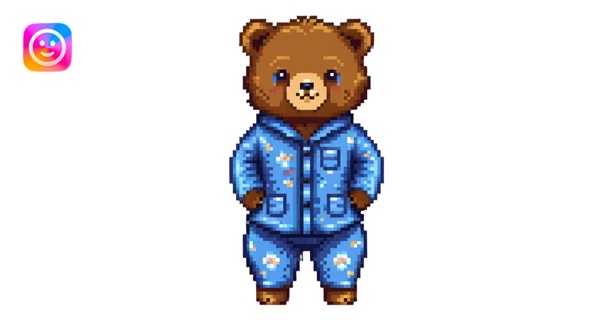 cute bear in blue pajamas, pixel art style, pixel art, adorable, cozy ...