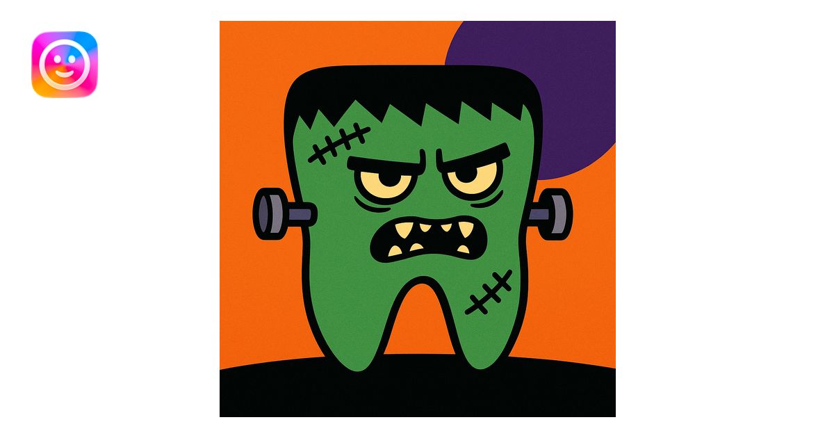 festive Halloween illustration of a tooth transformed into Frankenstein ...