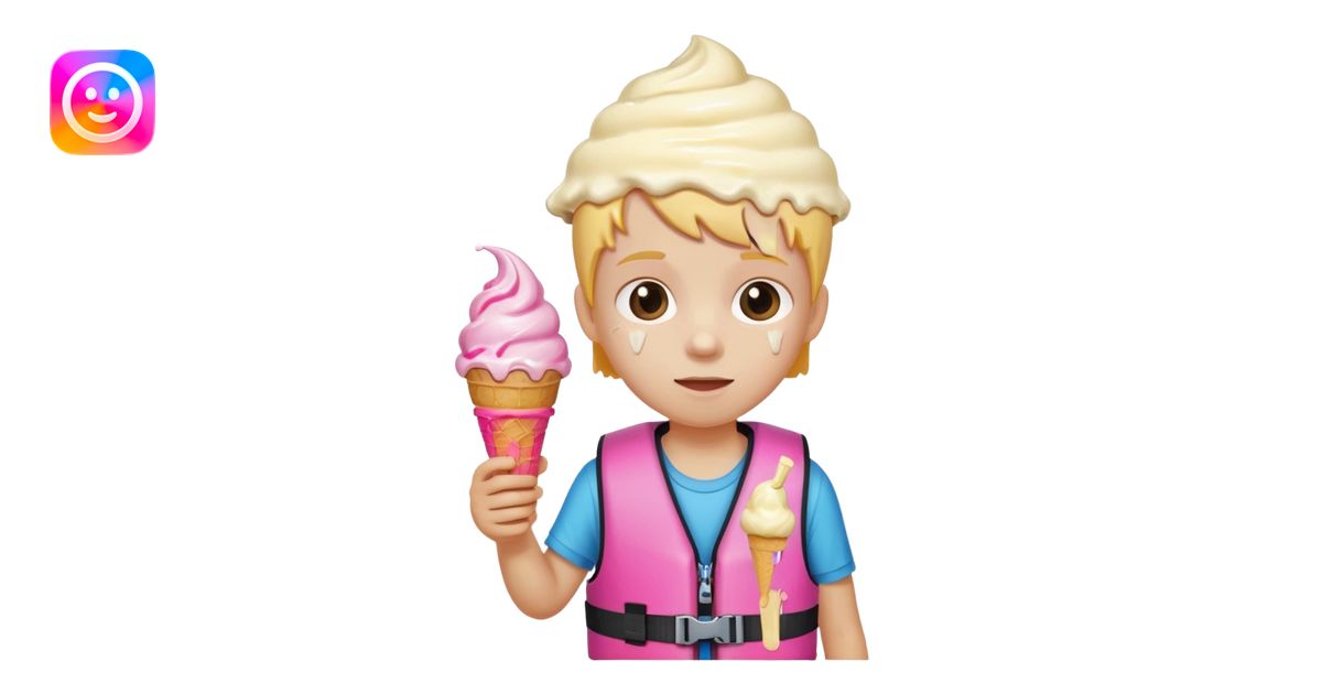 kid wearing lifejacket, holding ice cream emoji | AI Emoji Generator