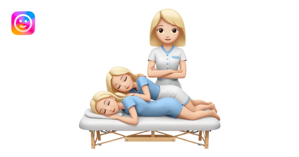 A cute emoji-style illustration of a girl lying on a massage table ...
