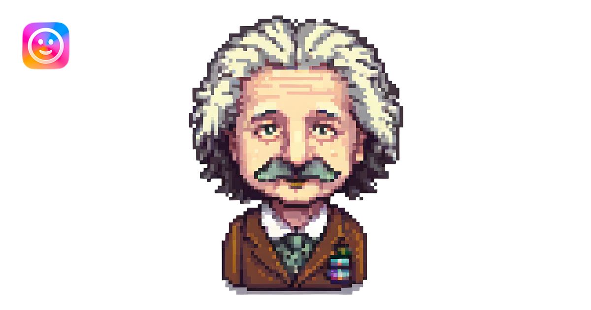 pixel art of Albert Einstein with recognizable wild hair, mustache, and ...
