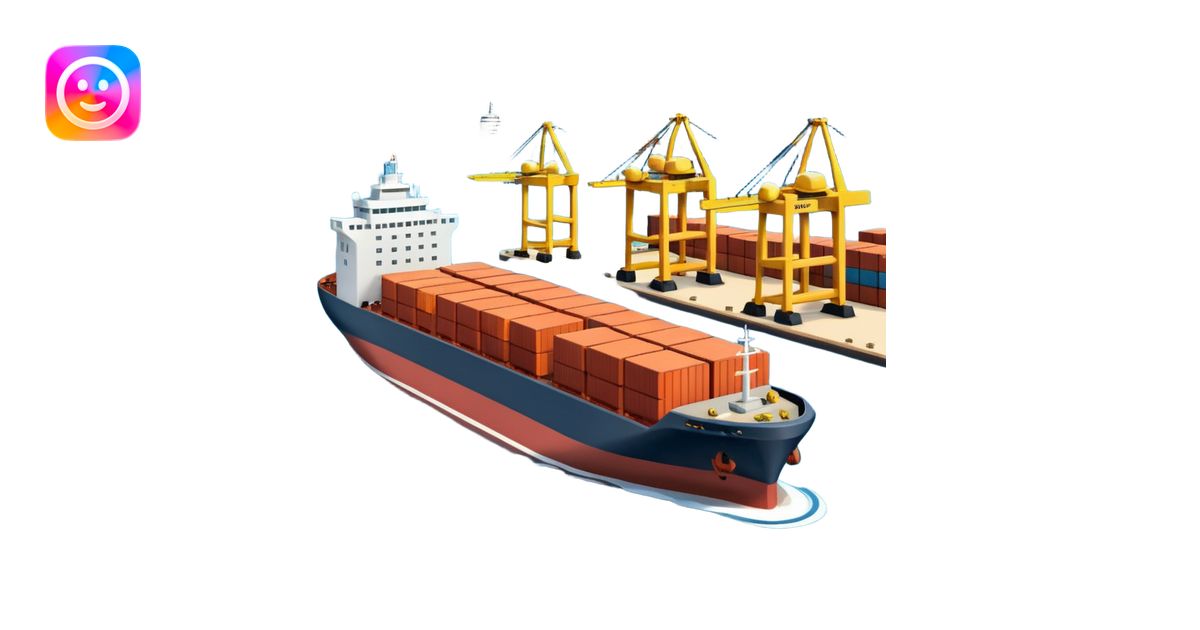 A 3D cartoon cargo or passenger seaport terminal with cranes and ships ...