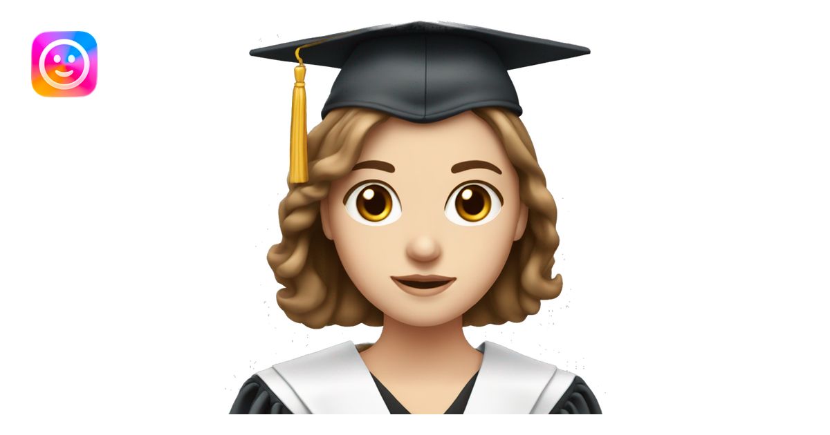 white girl with brown hair and eyes with a graduation attire emoji | AI ...