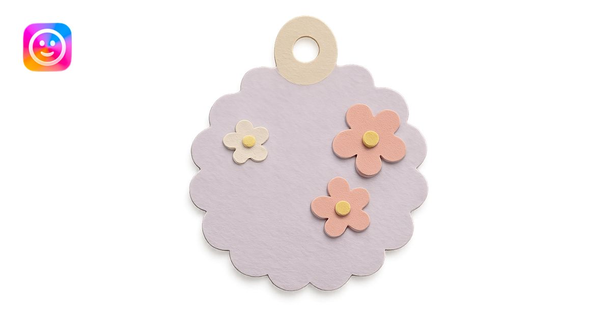 soft pastel round scalloped tag sticker with tiny flowers, paper craft ...