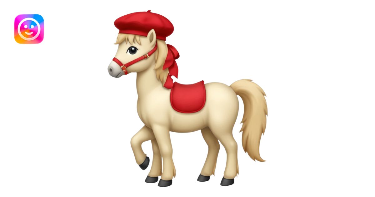A cute pony (horse) emoji, full body, standing in side view, wearing a ...
