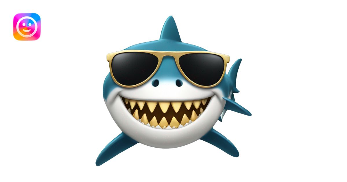 shark with golden teeth and wear a black sunglasses emoji | AI Emoji ...