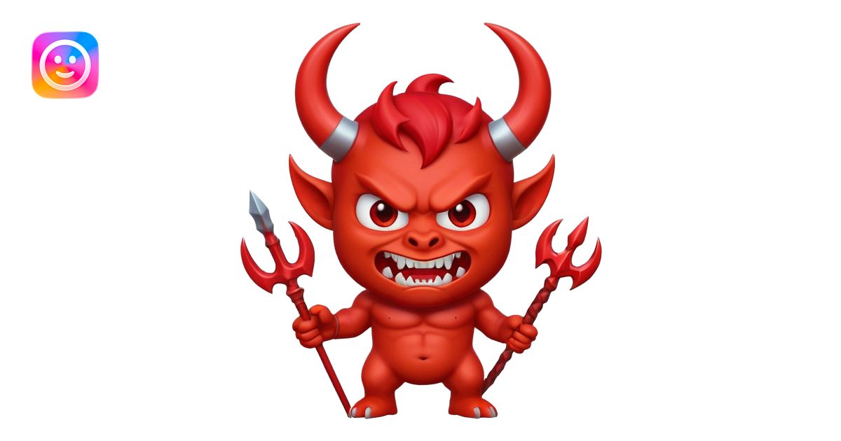 cute 3D red devil emoji, muscular cartoon devil, glossy skin, big ...